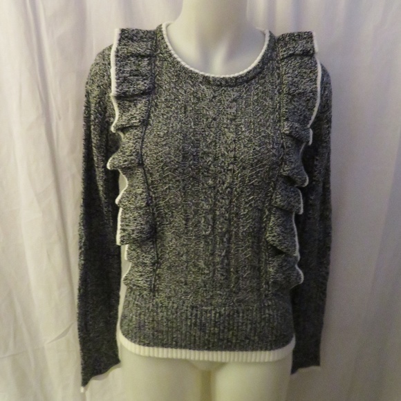 Aqua | Sweaters | Aqua Blackwhite Open Knit Ruffle Edge Sweater M ...